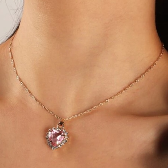 Jewelry | Gorgeous Pink Crystal Jewel Bling Heart Pendant Charm Gold ...